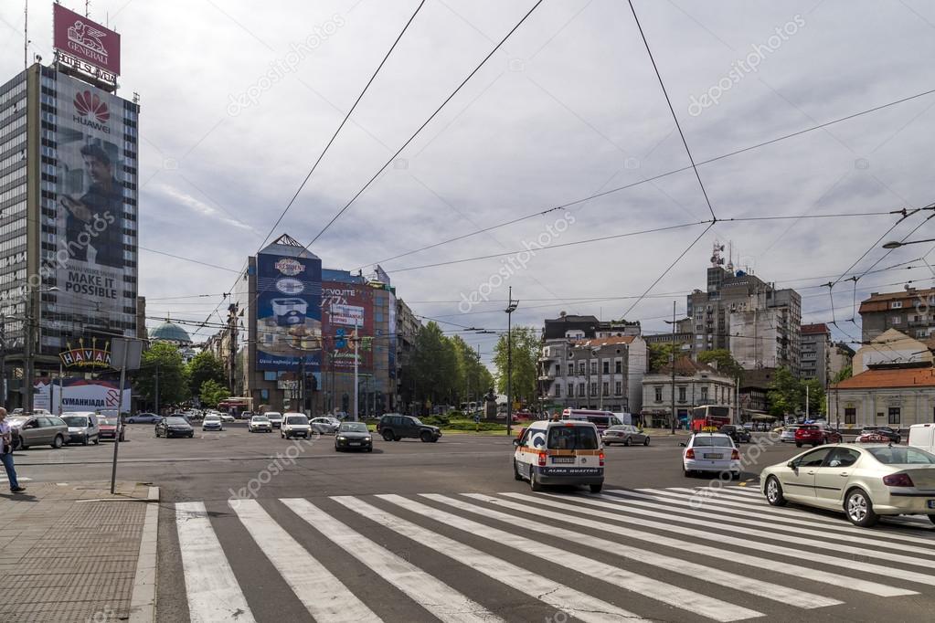 Vista del distrito de Nemanjina y la plaza Slavija (Trg Slavija) en el ...