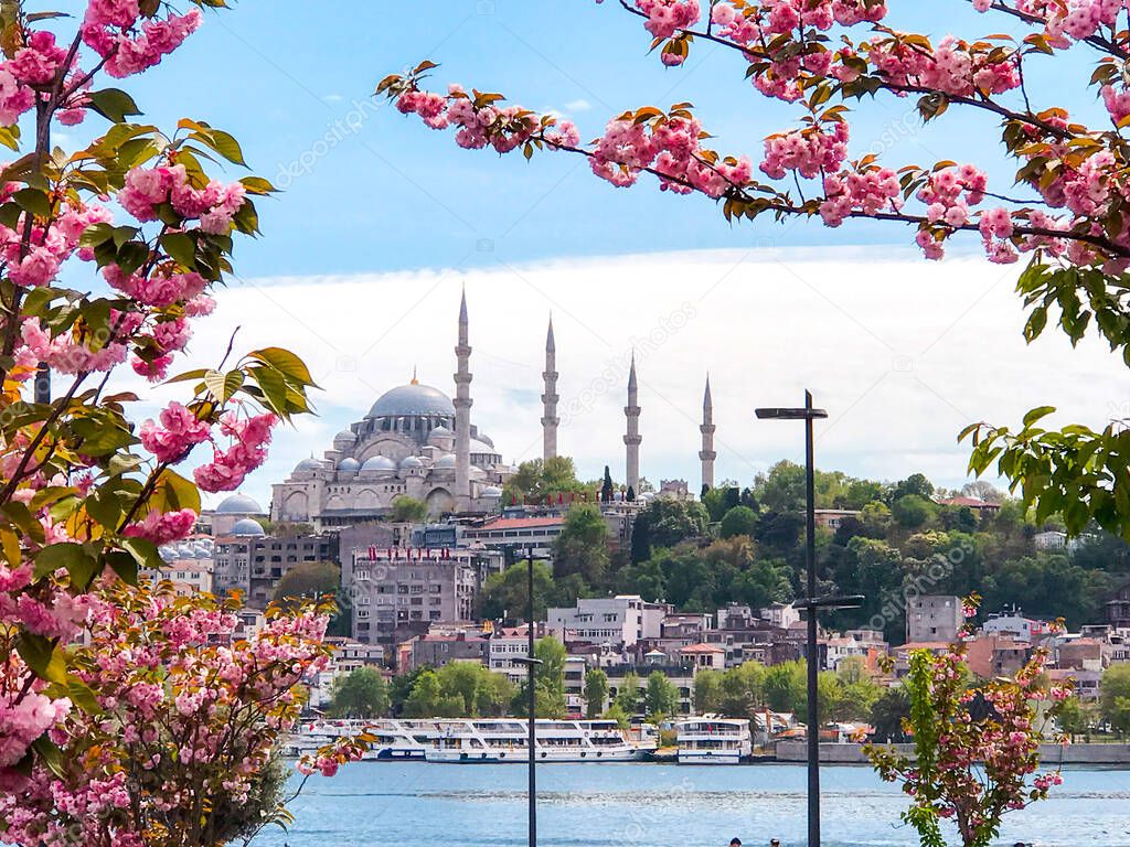 Estambul, Turquía - 7 de mayo de 2021: Mezquita Suleymaniye y el Cuerno ...