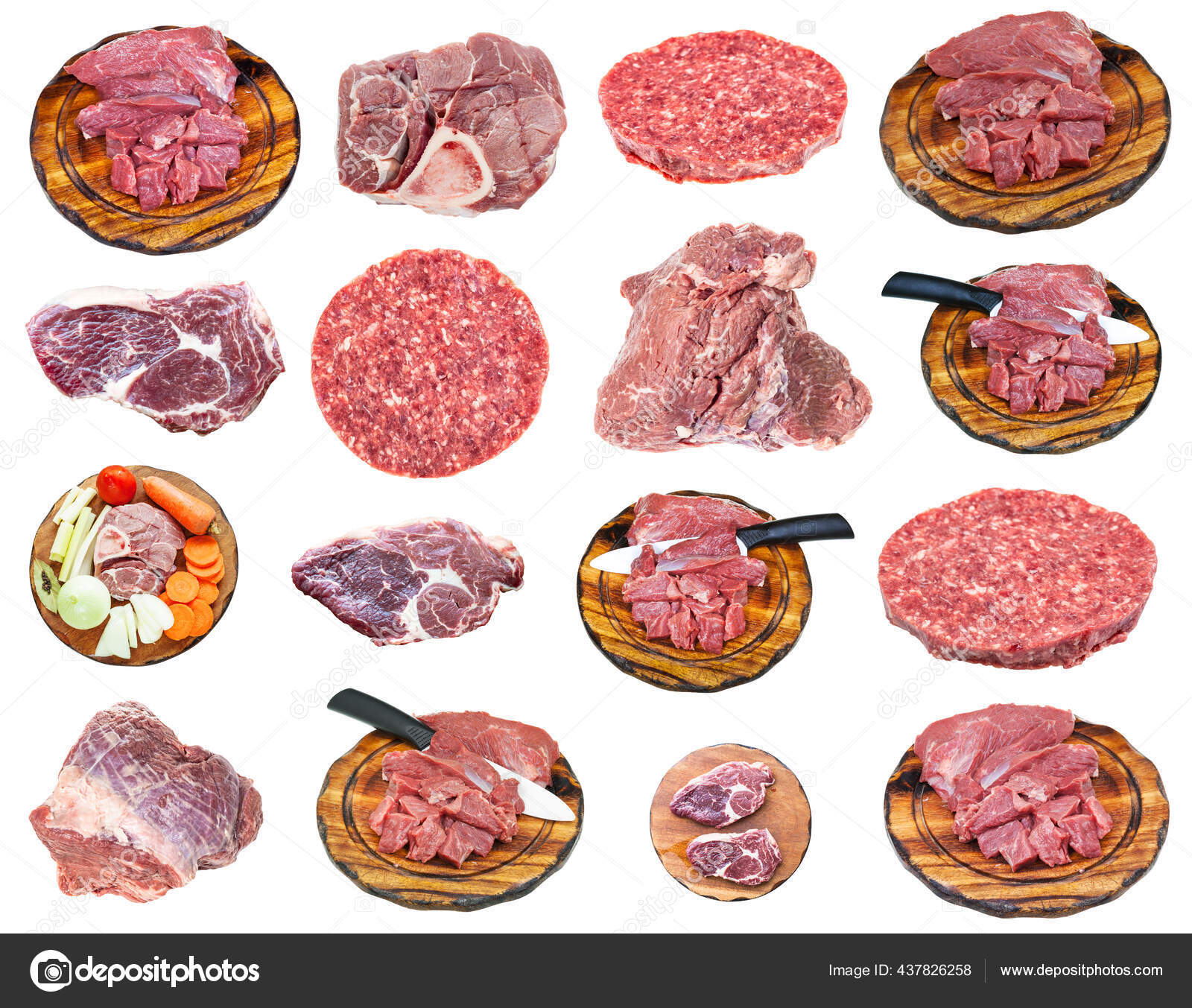 Set Various Beef Meat Pieces Isolated White Background Stock Photo by ...