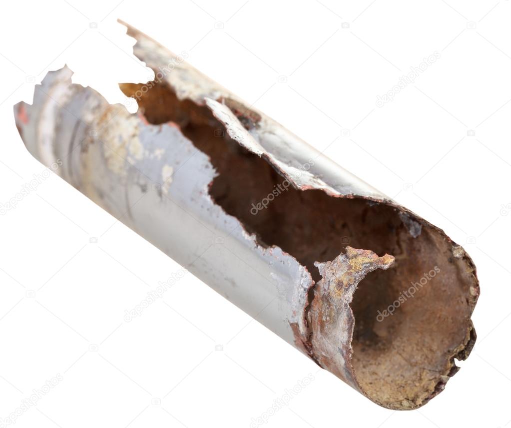 Corroded metal plumbing pipe isolated on white — Stock Photo © vvoennyy ...