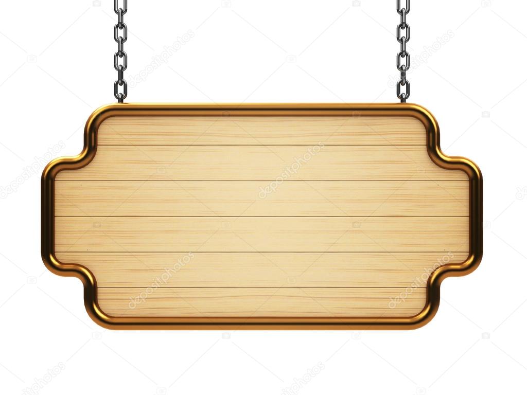 Wooden signboard on chain — Stock Photo © Oakozhan #71757795