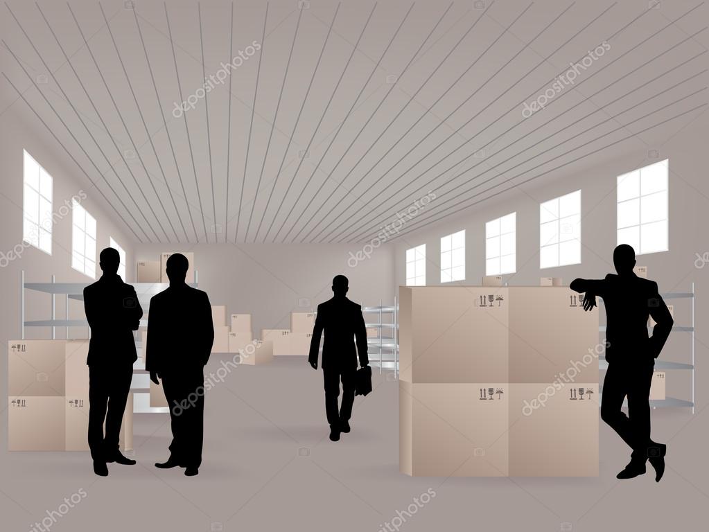 Young men in warehouse Stock Vector by ©kotin 58057033