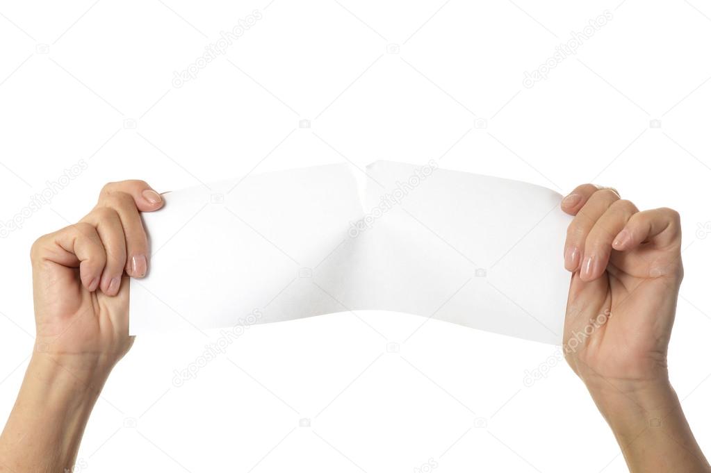 Hands tearing paper sheet Stock Photo by ©aletia 53027513