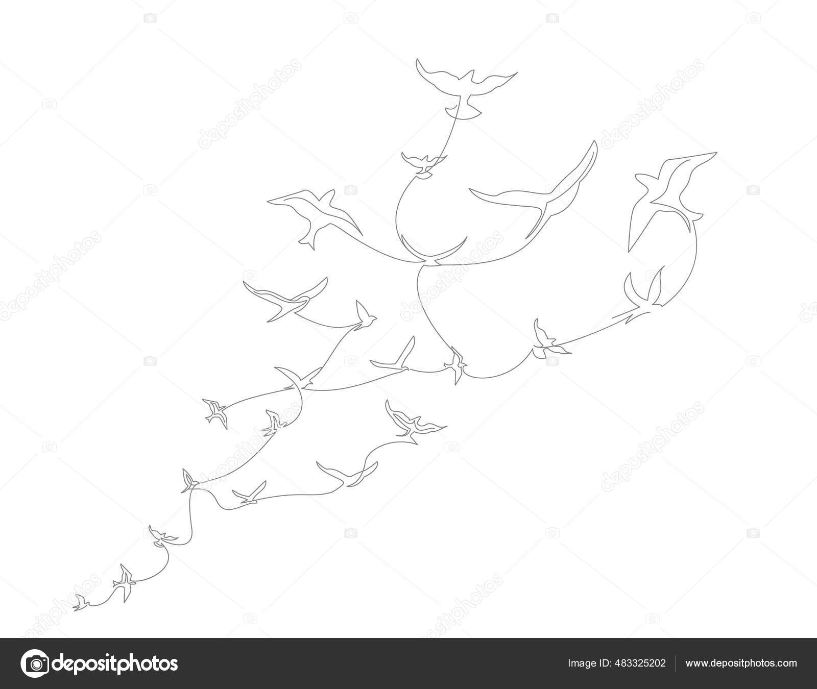 Continuous Line Drawing Flock Flying Birds Freedom Line Art Black Stock ...