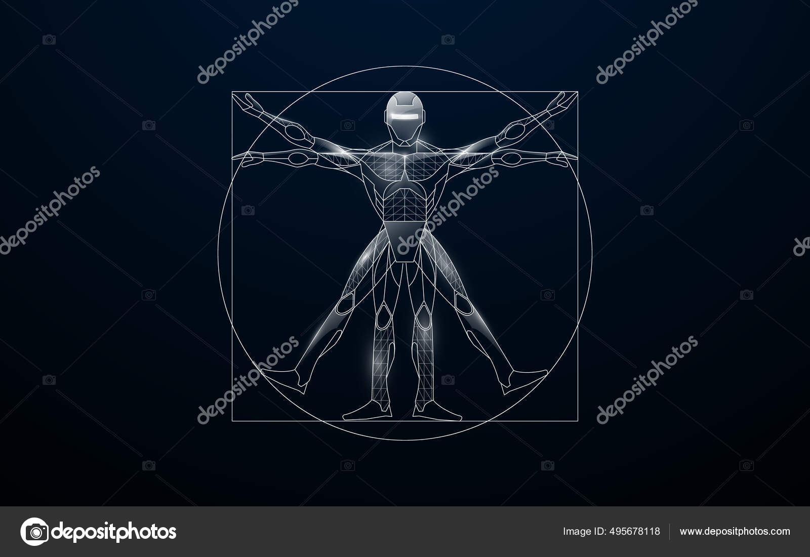 Vitruvian Man Cyborg Lines Triangles Particle Style Design Illustration ...