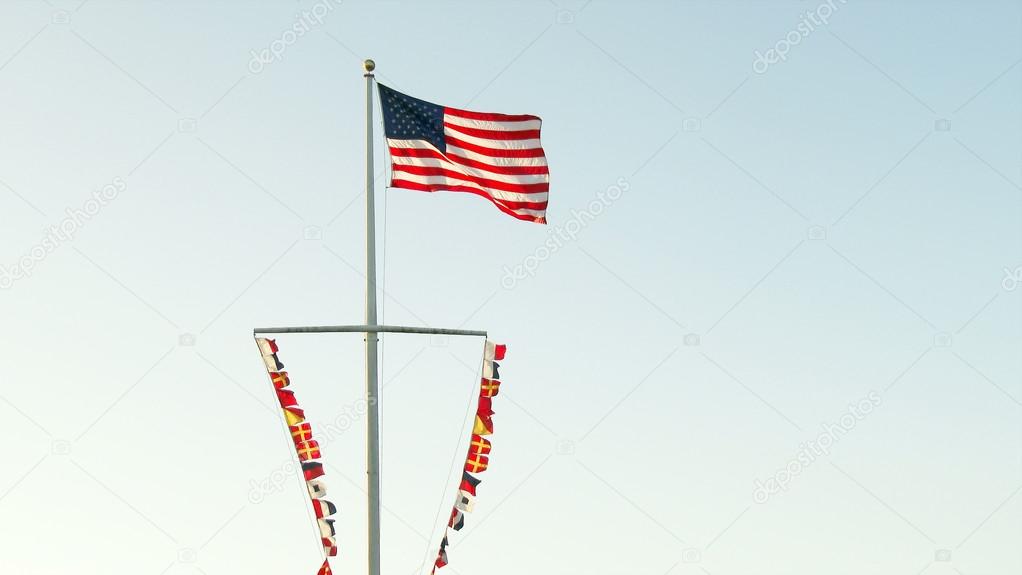 American Flag and Nautical Flags on Ship's Mast Stock Photo by ...