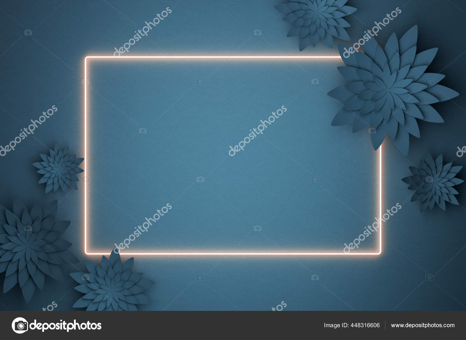 Beautiful Flower Arrangement Neon Frame Flowers Dark Blue Background ...