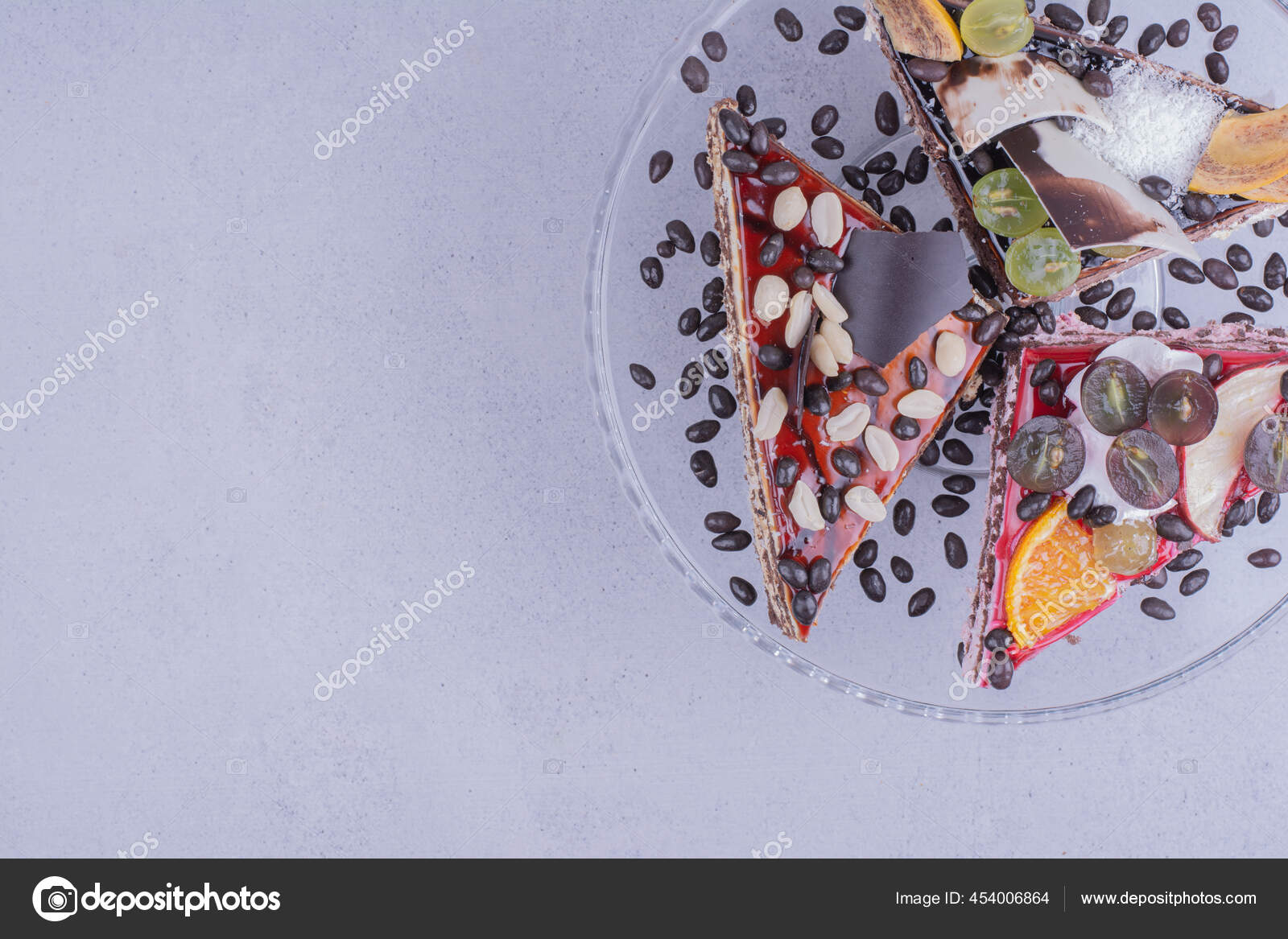 Cake Slices Triangle Shape Chocolate Nuts Fruits Glass Plate High Stock ...