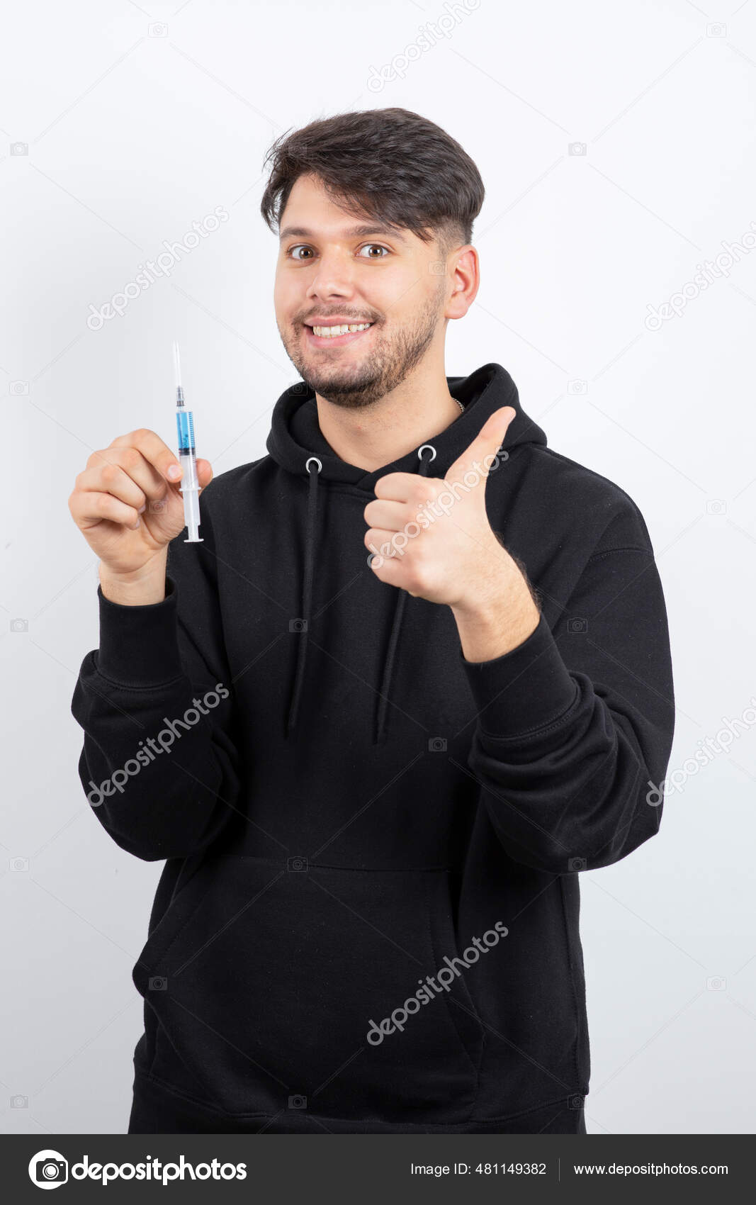 Handsome Guy Model Holding Plastic Syringe Liquid Injection High ...