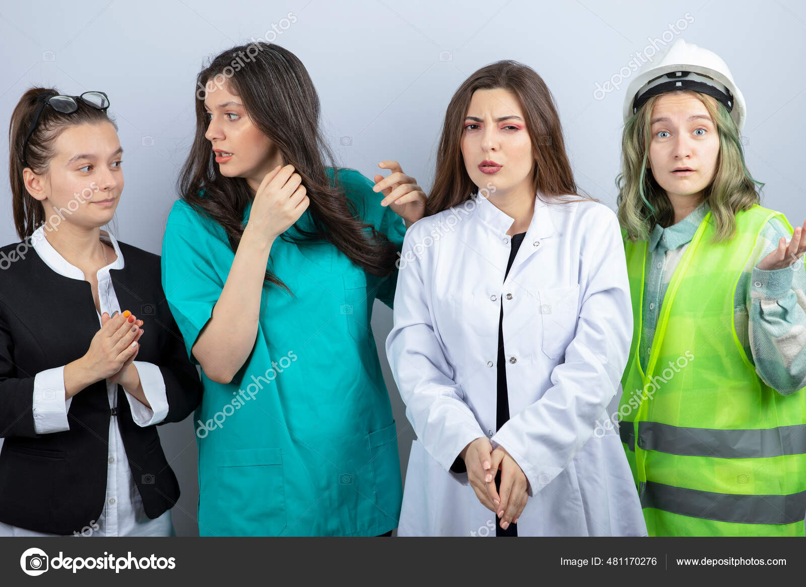 Portrait Happy People Different Professions Standing Together White ...