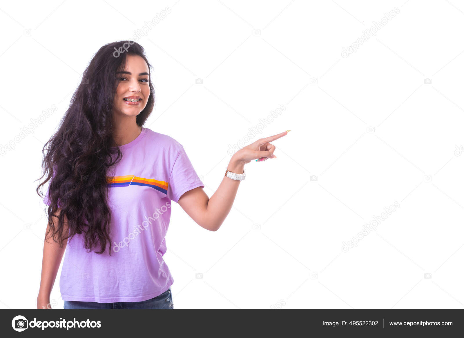 Young Girl Showing Direction Right High Quality Photo — Stock Photo ...