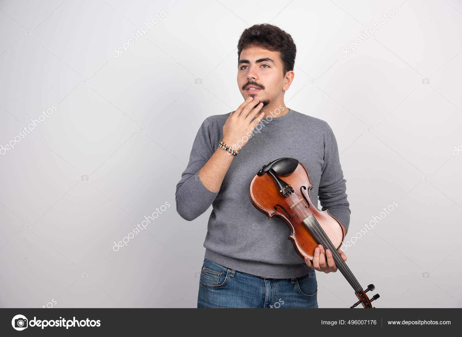 Musician Holding His Violin Thinking Next Piece Play High Quality ...