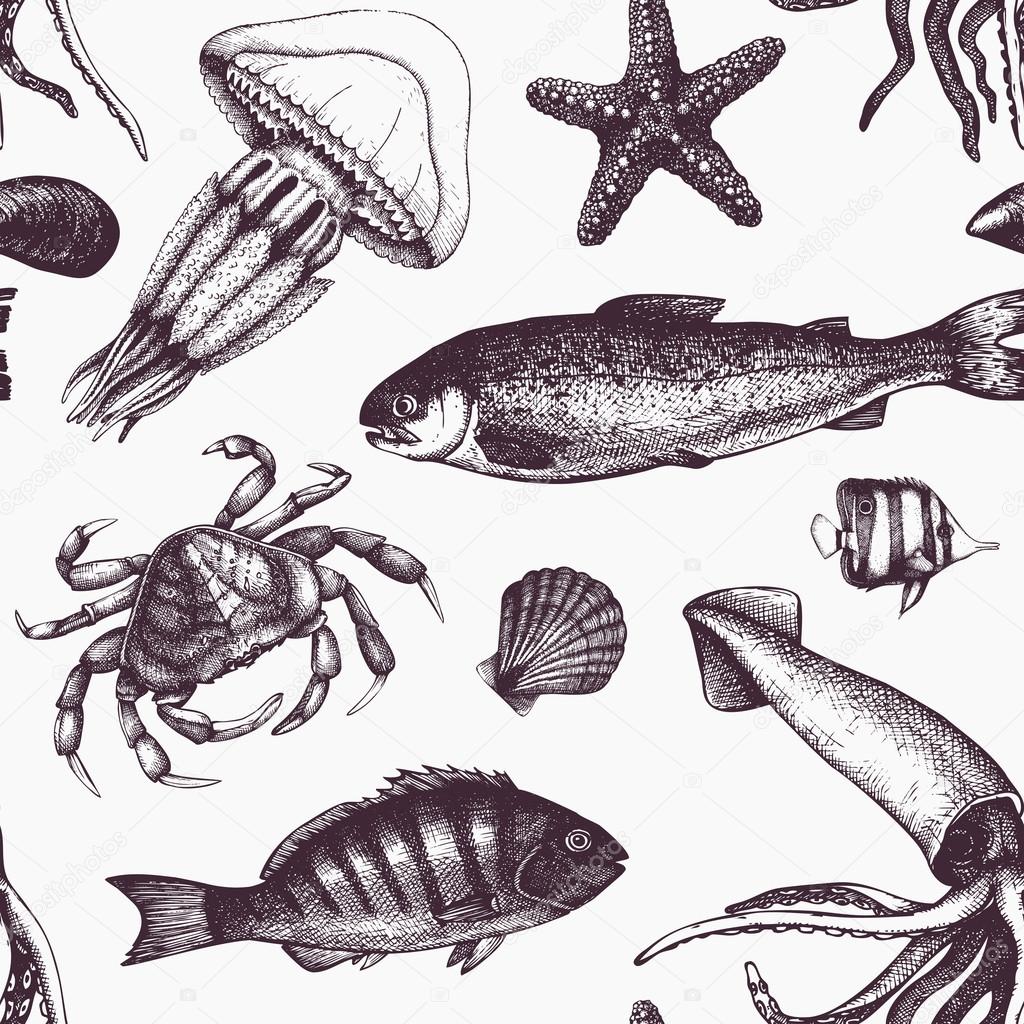 Vintage sea life pattern Stock Vector by ©geraria 116266104