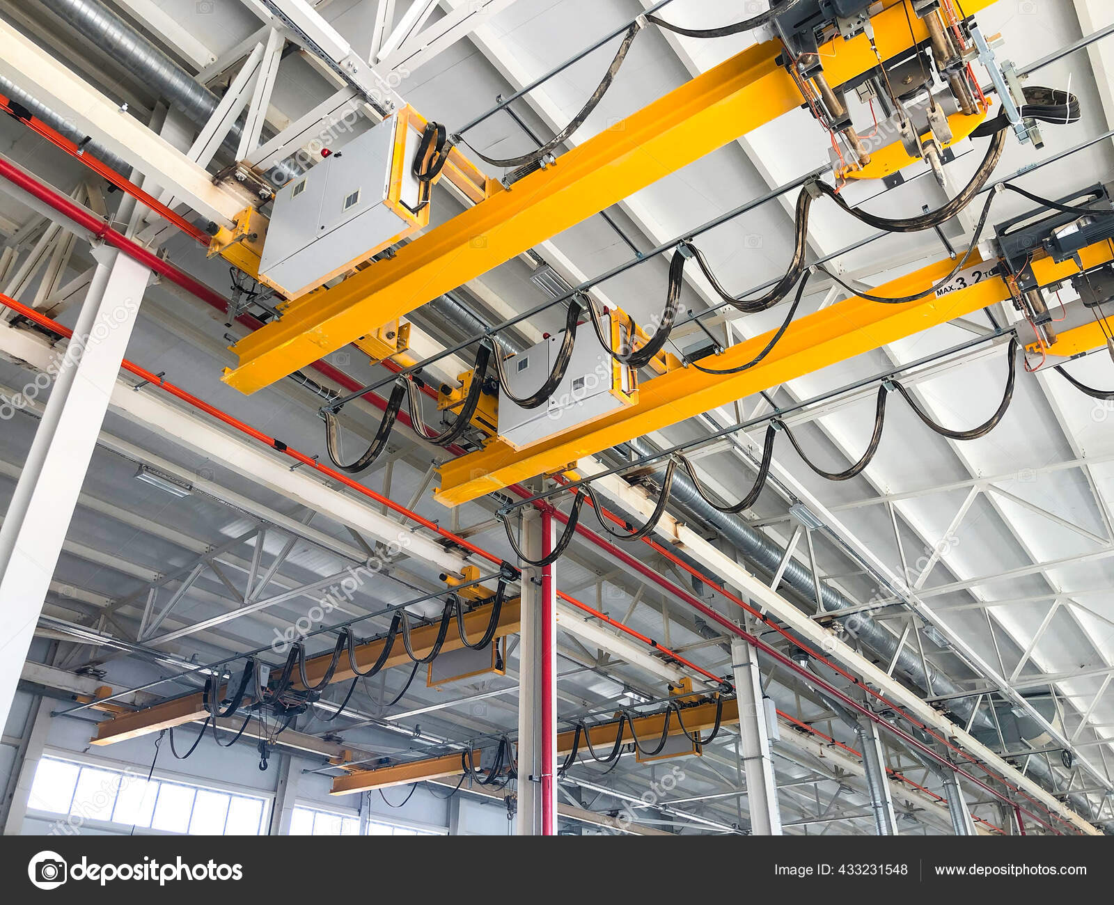 Overhead Cranes Industrial Building Bridge Cranes Hangar — Stock Photo ...