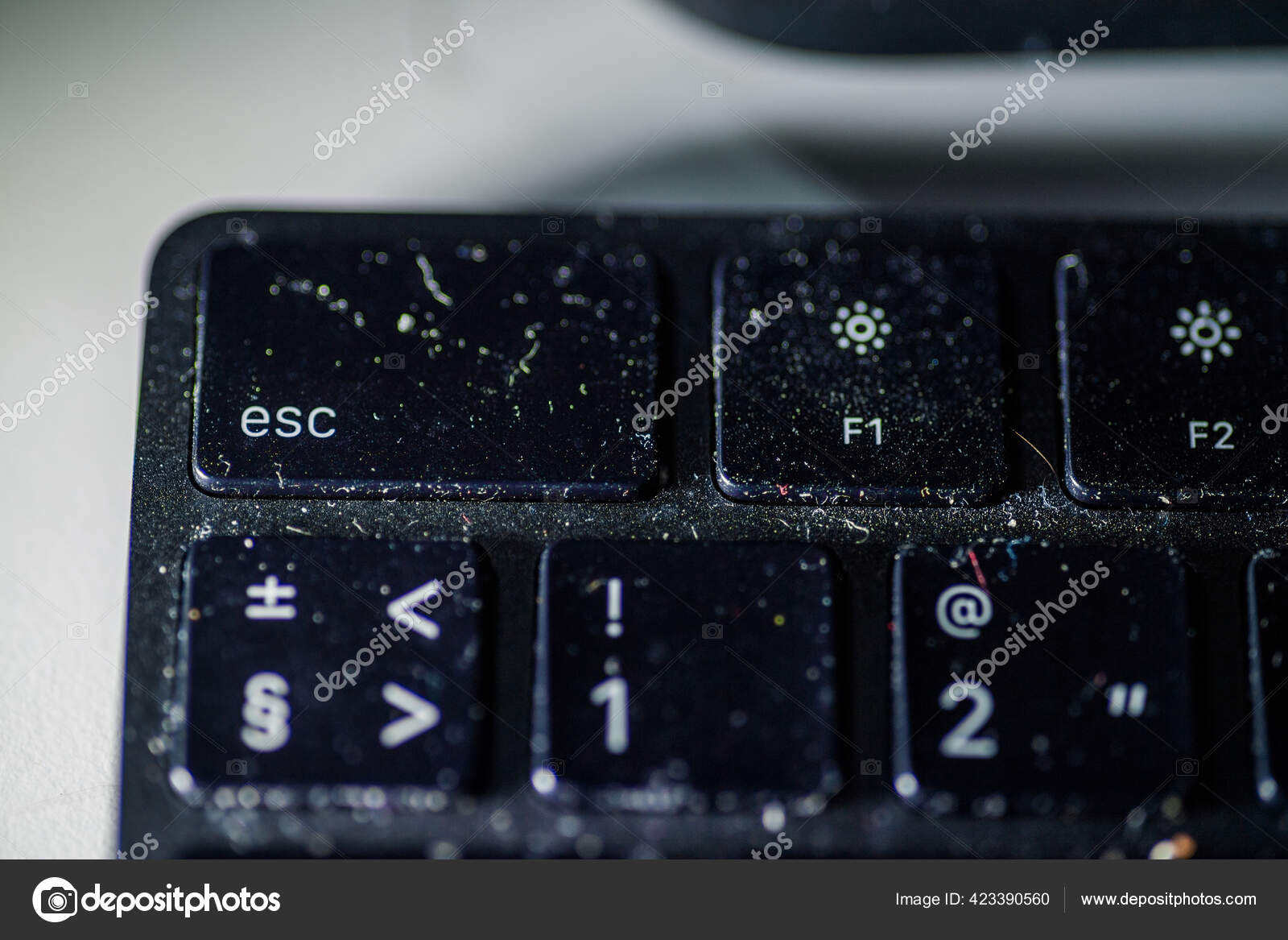 Dusty full with microbes and germs black keyboard risk of infection ...