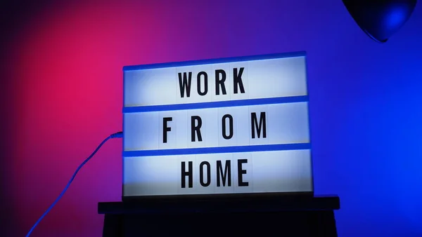 Work from home light box in studio. WFH Text on lightbox. Represent ...