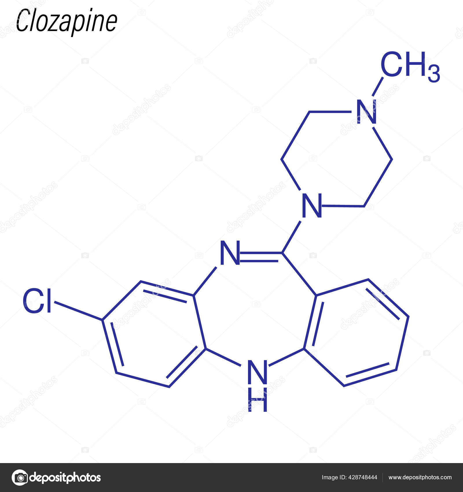 Fórmula Esquelética Clozapina Molécula Química Drogas Vector de stock ...