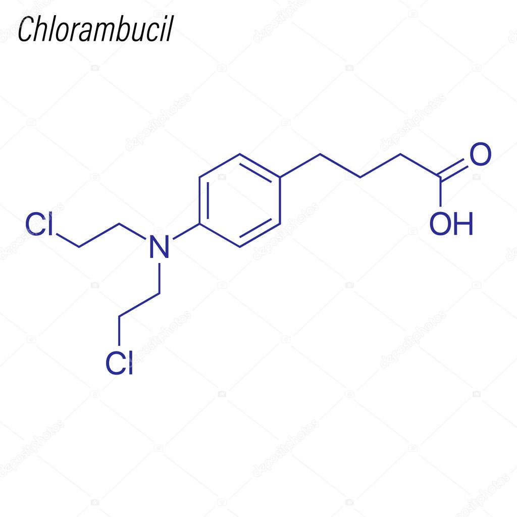 Fórmula esquelética de Clorambucil. Molécula química de drogas. 2024
