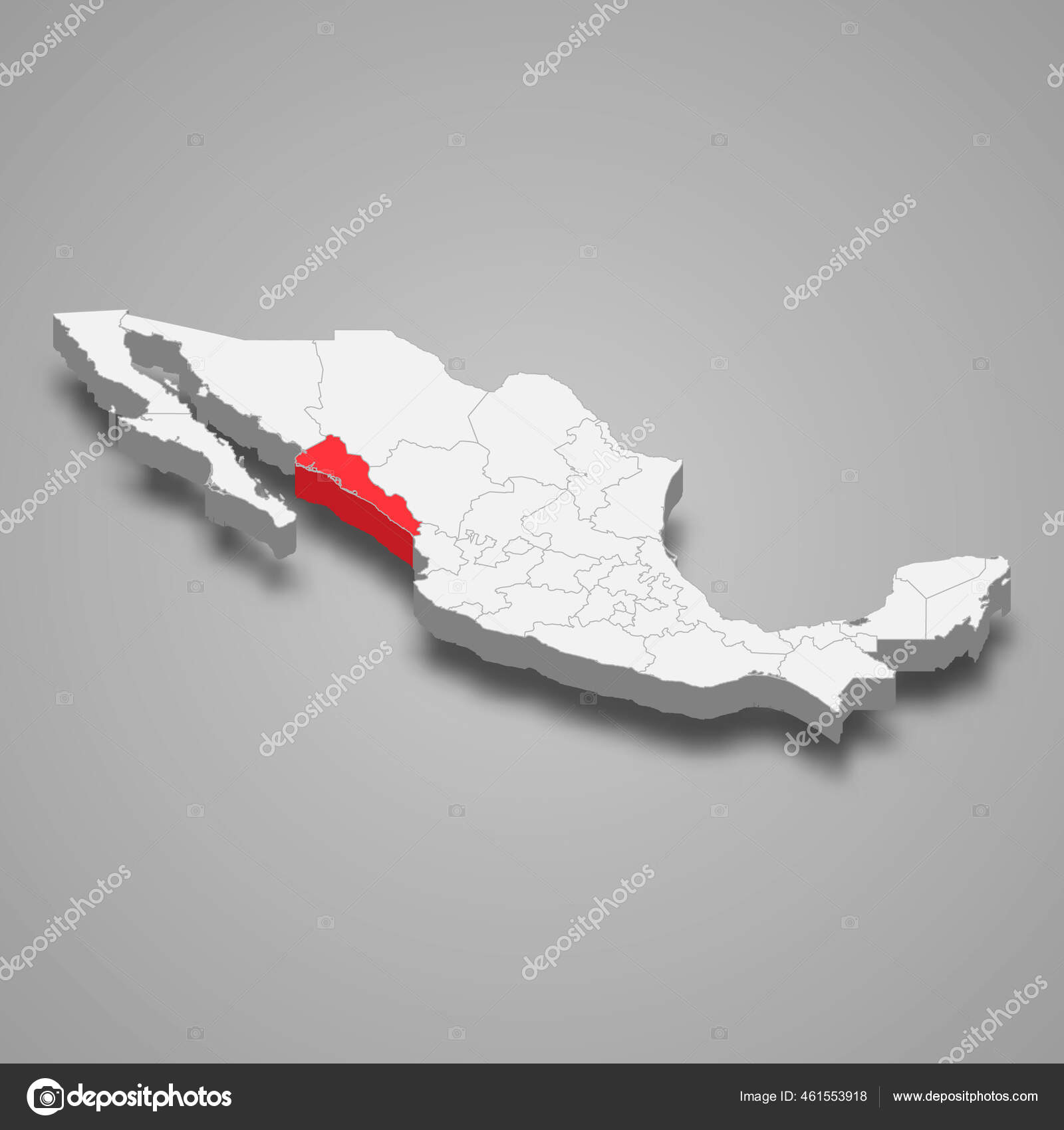 Sinaloa Region Location Mexico Isometric Map Stock Vector By ©grebeshkovmaxim 461553918