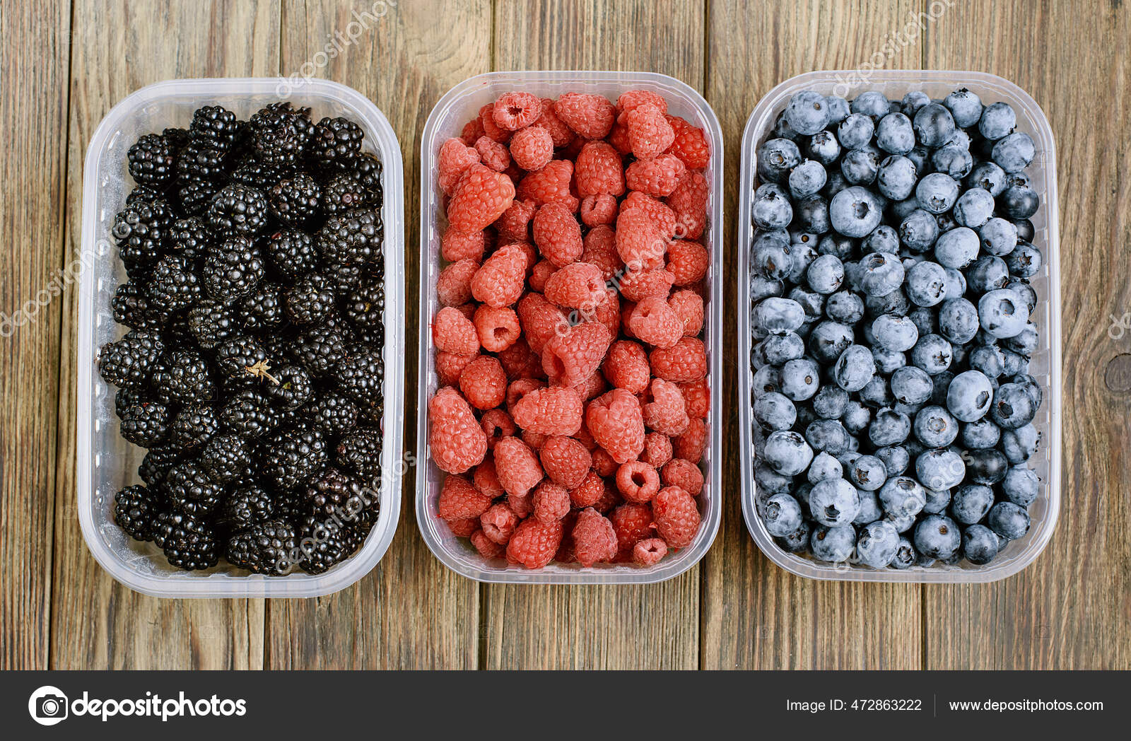 Set Berries Boxes Blueberries Raspberries Blackberrie Top View Fresh ...