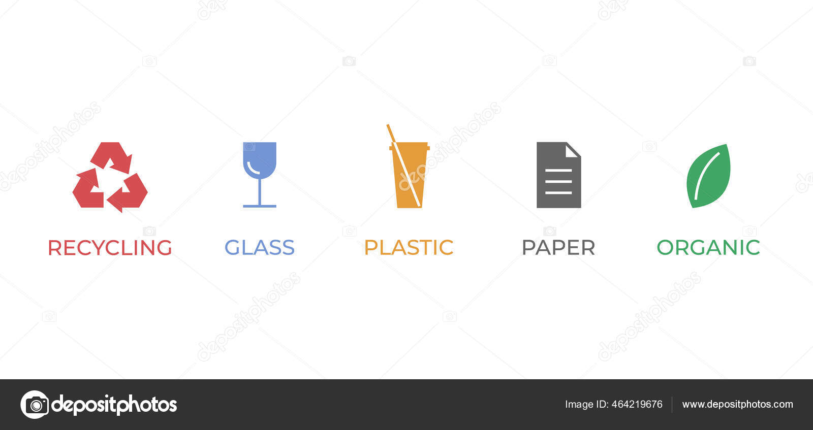 Trash Sorting Icons Paper Glass Plastic And Organic Garbage