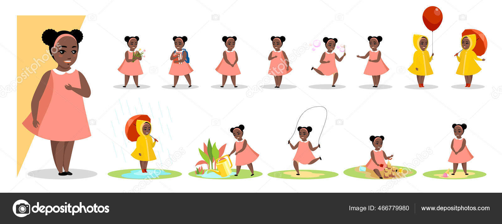 Little black girl in various gesture expression poses. Female african ...