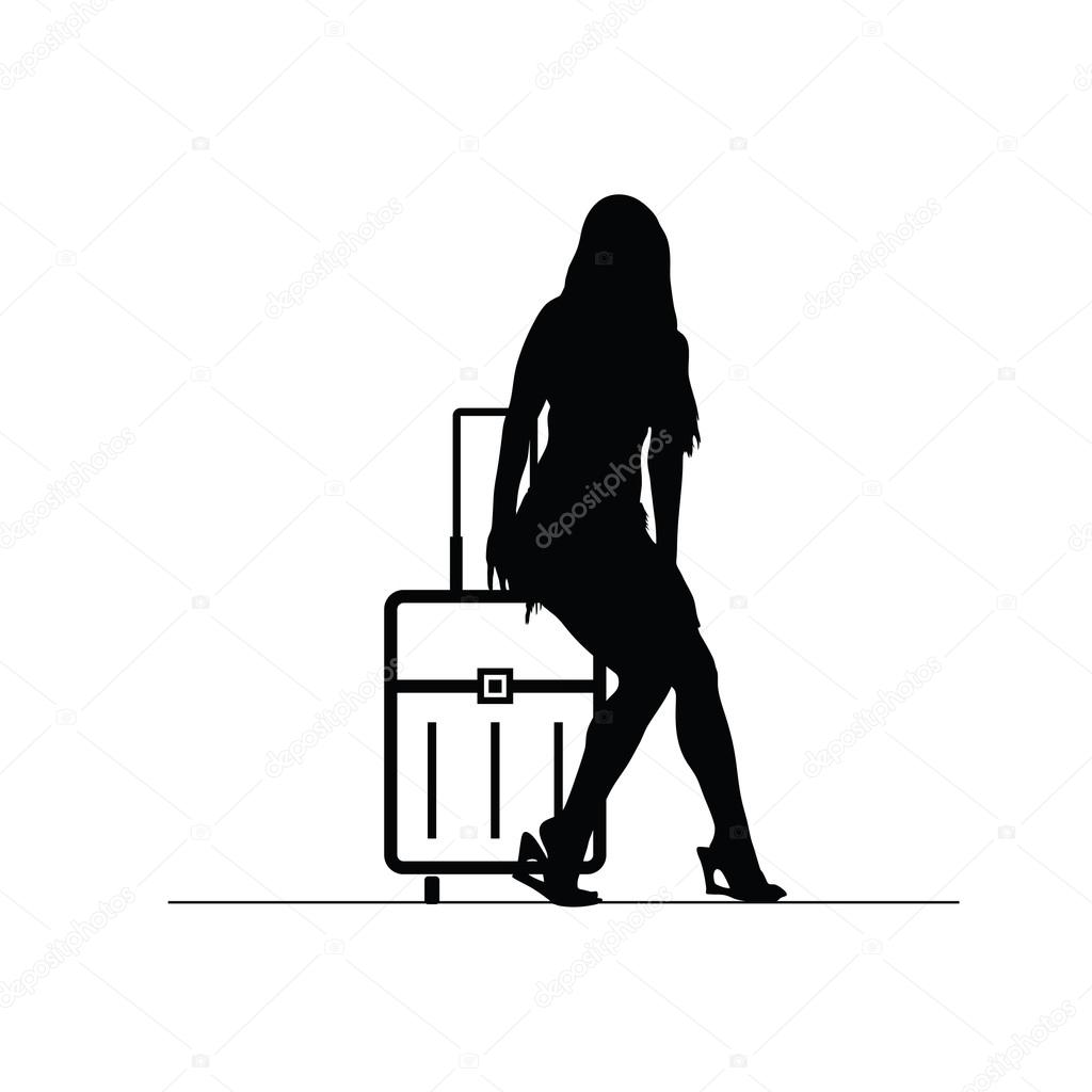 Girl With Travel Bag Silhouette Illustration ⬇ Vector Image By © Drgaga