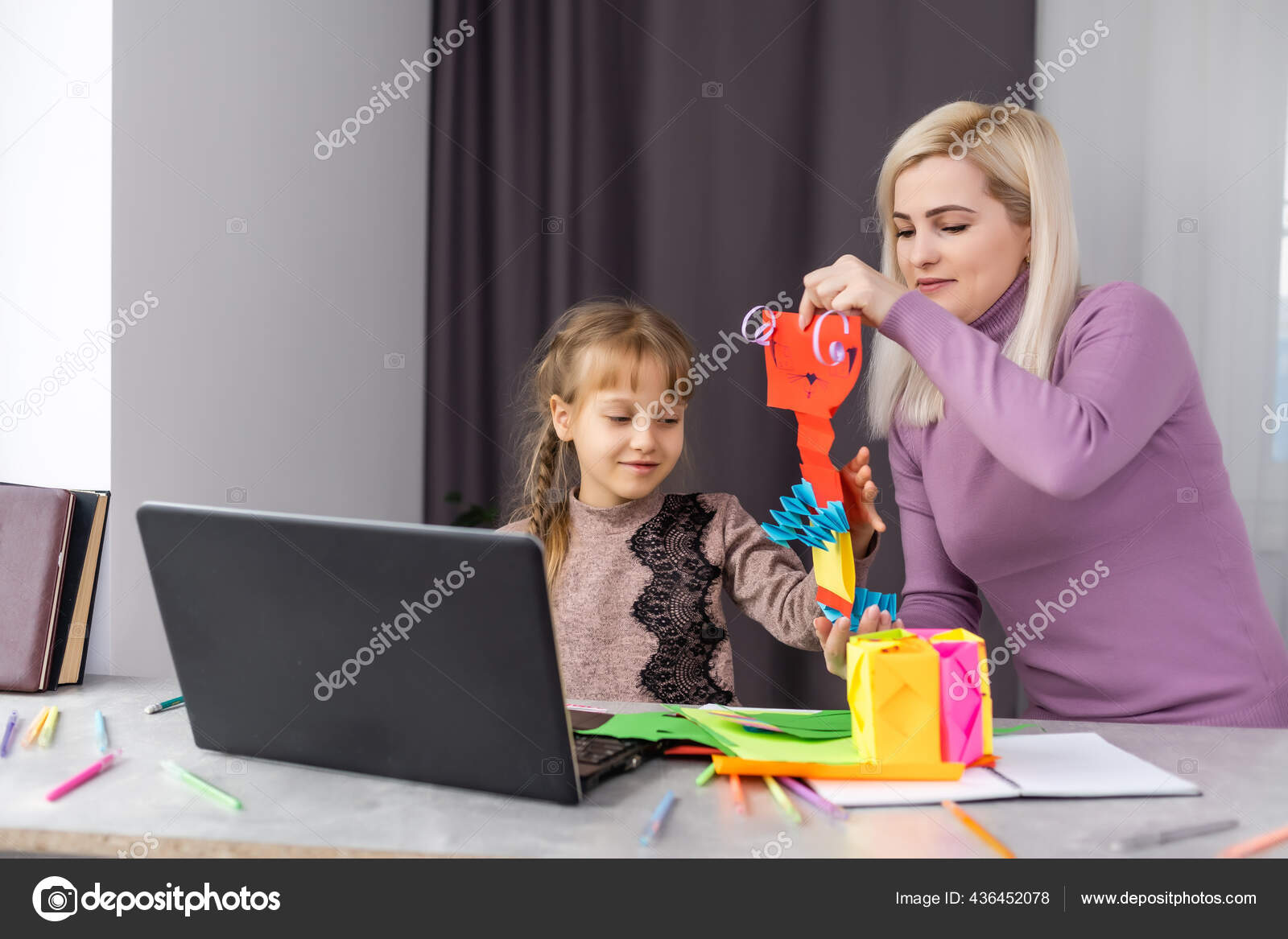Mother Daughter Make Paper Crafts Together Stock Photo by ©sinenkiy ...