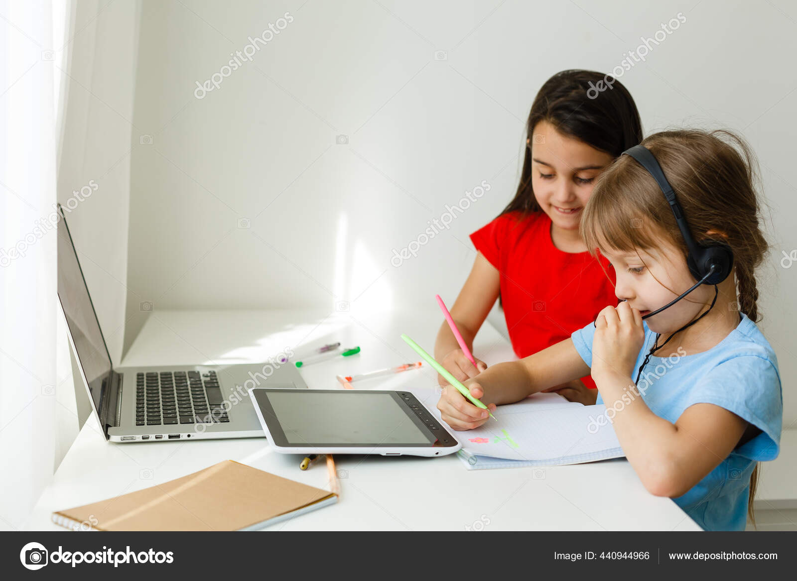Learning from home, Home school kid concept. Little children study ...