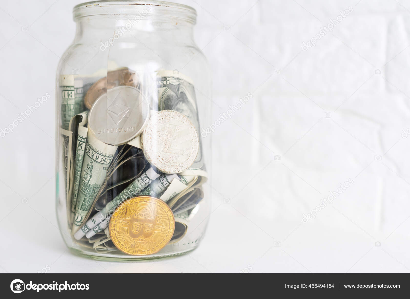 Saving money coin in jar. Symbol of investing, keeping money concept ...