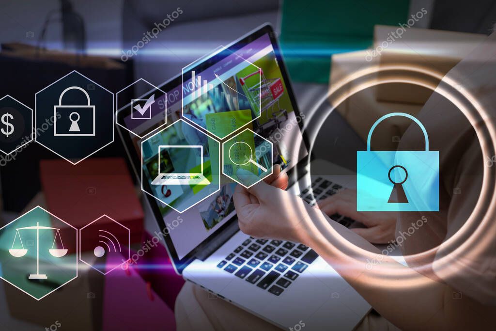 Concepto de ciberseguridad digital y protección de la red. Mecanismo de ...