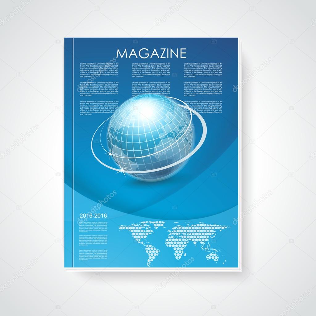 Magazine or brochure cover with world map and globe Stock Vector Image ...