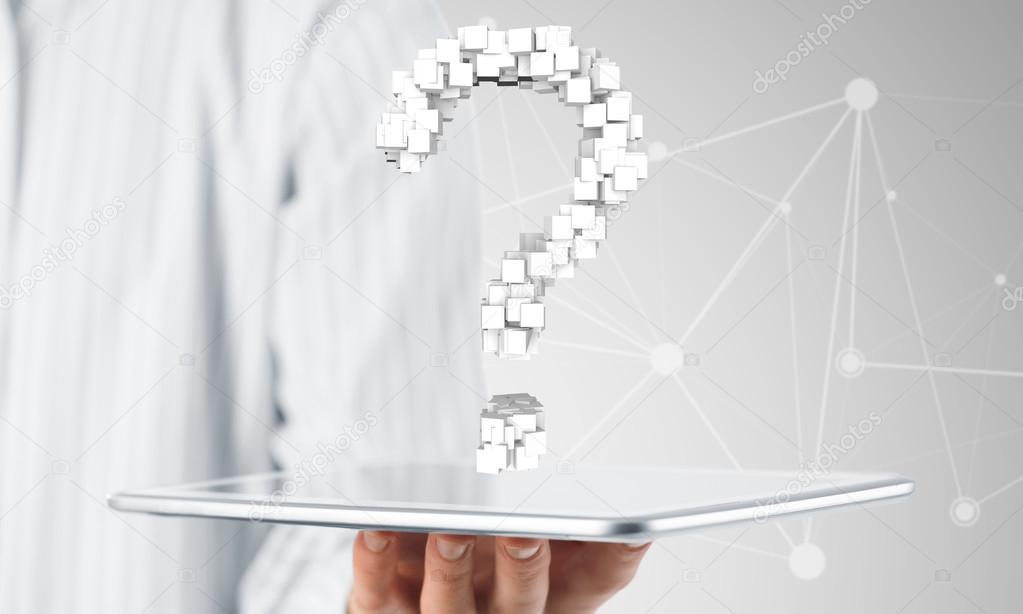 Question mark on tablet screen Stock Photo by ©Khakimullin 113927076