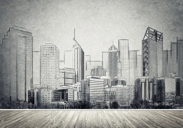 City design on wall - Stock Image - Everypixel