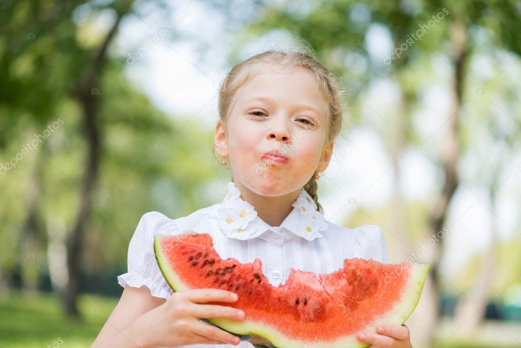 Kid with watermelon slice Stock Photo by ©Khakimullin 62705641