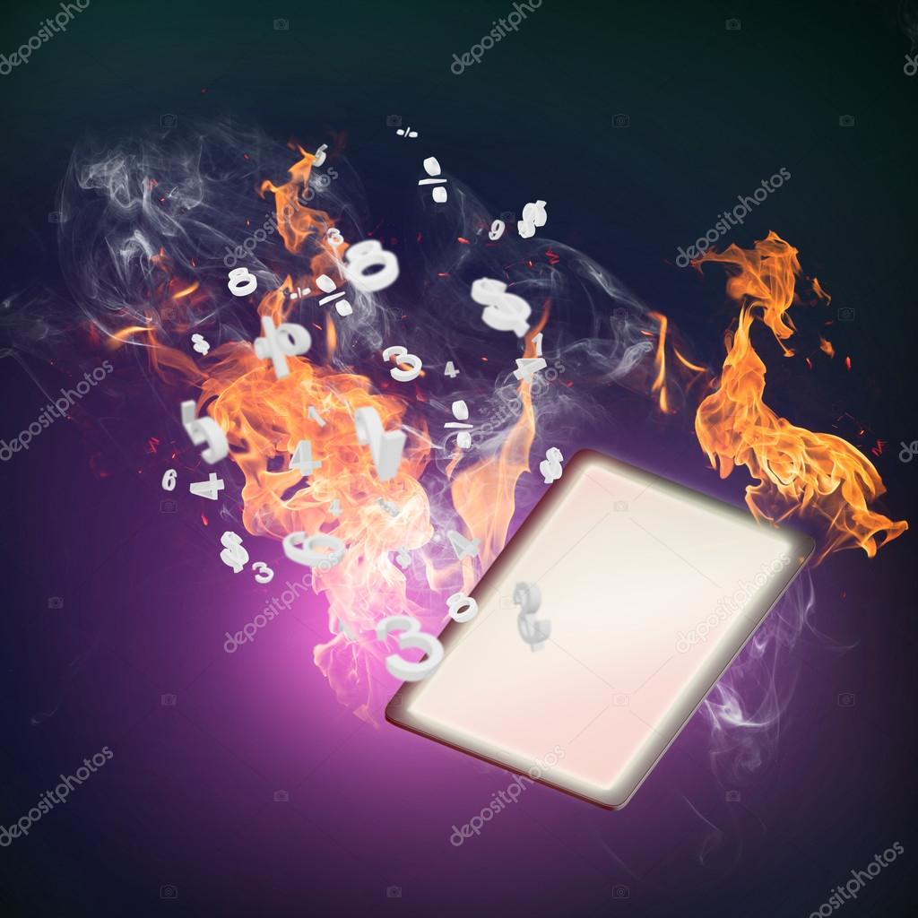 Computer burning in fire flames Stock Photo by ©Khakimullin 67080331