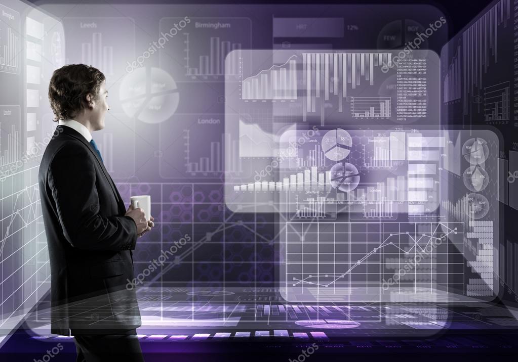 Businessman and modern virtual panel Stock Photo by ©Khakimullin 83218546