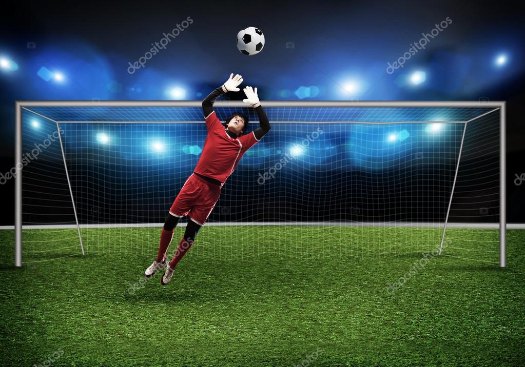 Goalkeeper in gates jumping — Stock Photo © Khakimullin #86523014