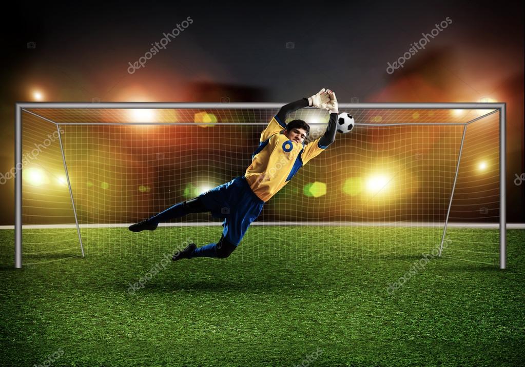 Goalkeeper in gates jumping — Stock Photo © Khakimullin #86524182