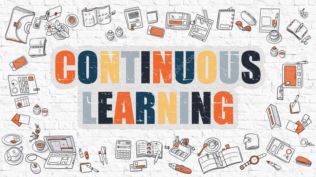 Concepto de aprendizaje continuo. Multicolor en ladrillo blanco. 2022