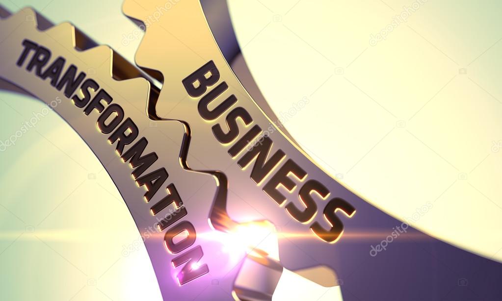 Concepto de transformación empresarial. Cogwheels dorados. 2024