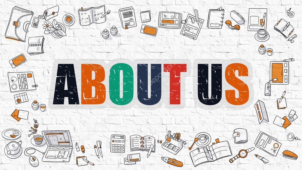 Acerca de nosotros Concepto con Doodle Design Iconos. 2024