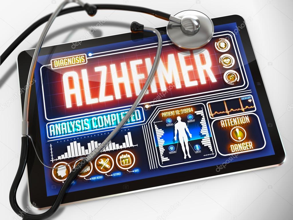 Alzheimer on the Display of Medical Tablet. — Stock Photo ...