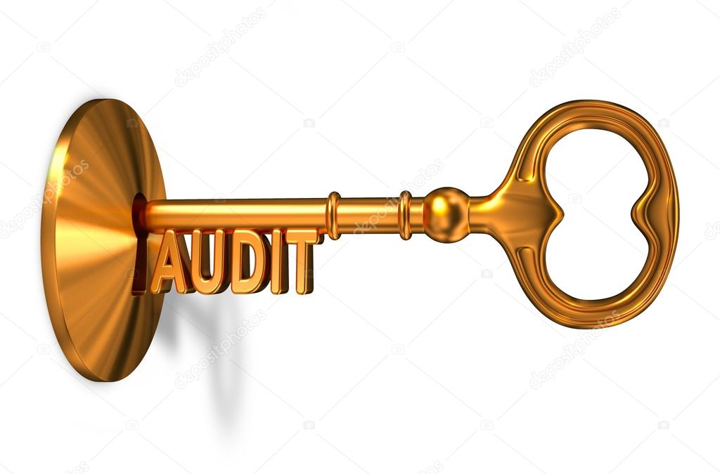 Audit - Golden Key is Inserted into the Keyhole. — Stock Photo ...