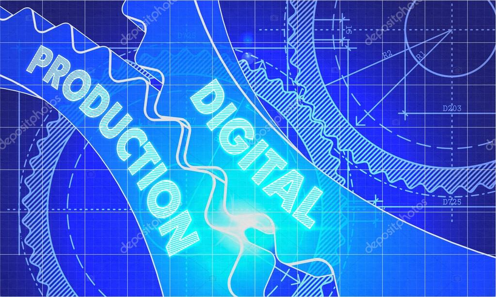 Digital Production Concept. Blueprint of Gears. Stock Photo by ...