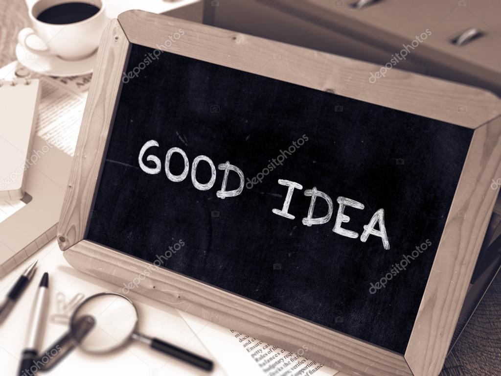 Good Idea Handwritten by white Chalk on a Blackboard. — Stock Photo ...