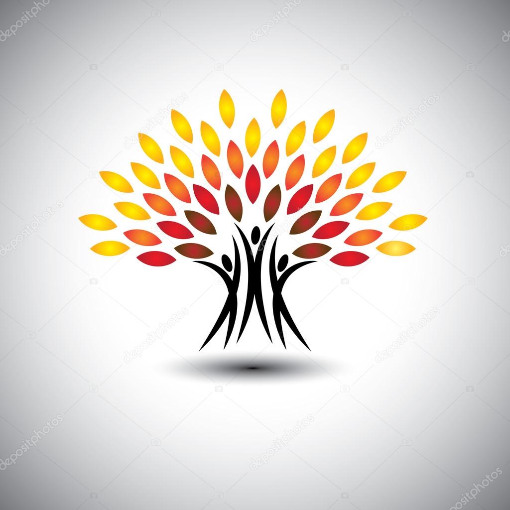 Happy, joyous people as trees of life - eco concept vector. Stock ...