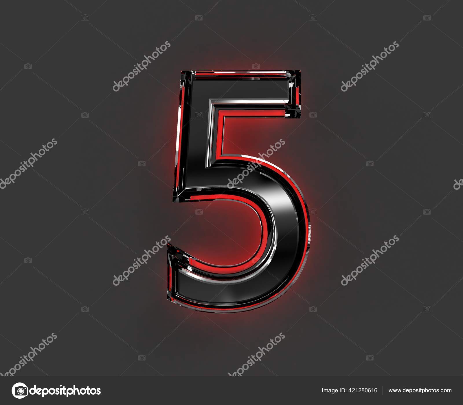 Grey Metallic Font Red Shine Reflective Outline Number Isolated Grey ...