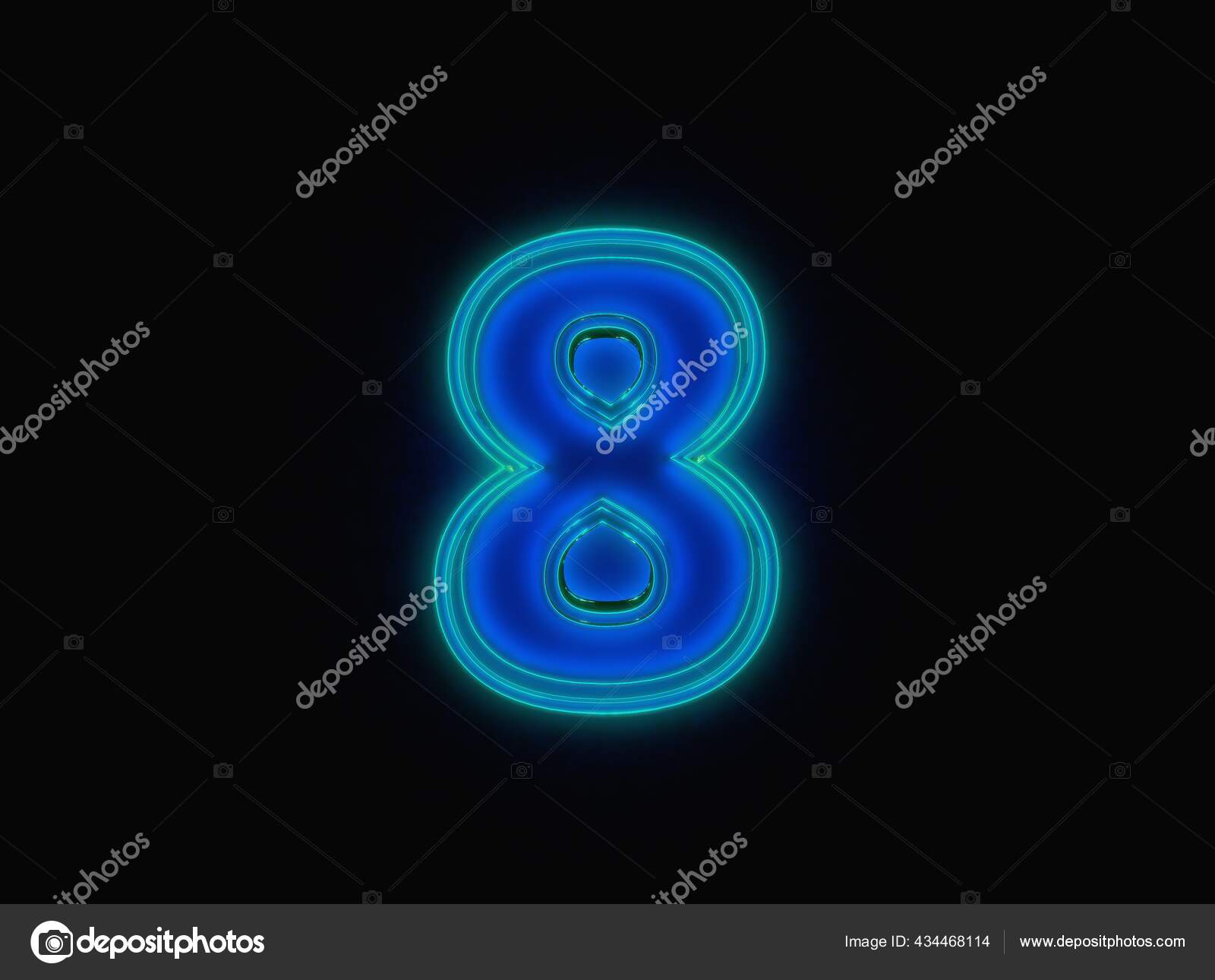 Blue Green Neon Light Glow Glassy Transparent Font Number Isolated ...
