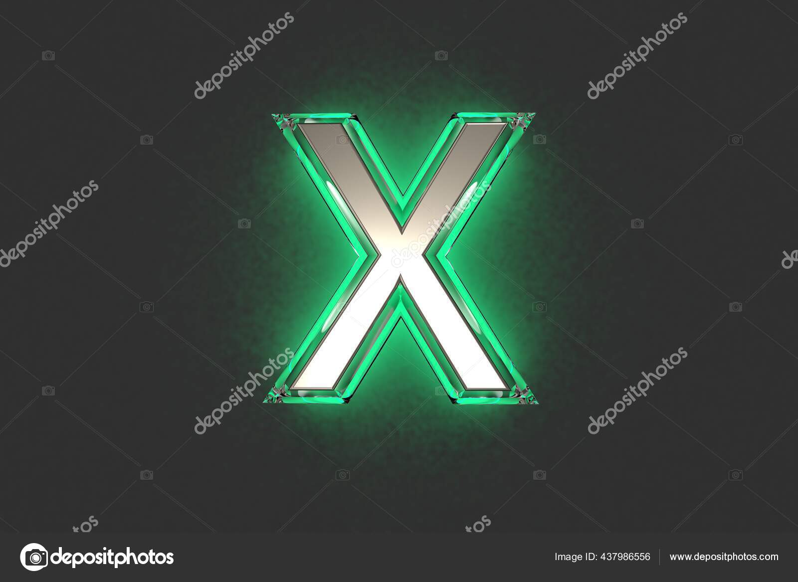 Silver Metal Emerald Outline Green Noisy Backlight Font Letter Isolated ...